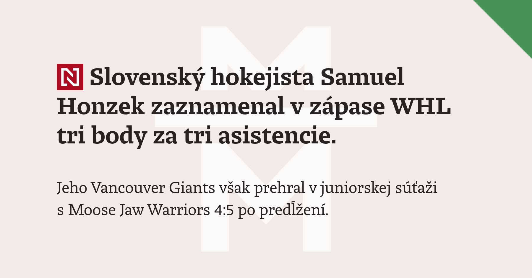 Slovenský hokejista Samuel Honzek zaznamenal v zápase WHL tri body za ...