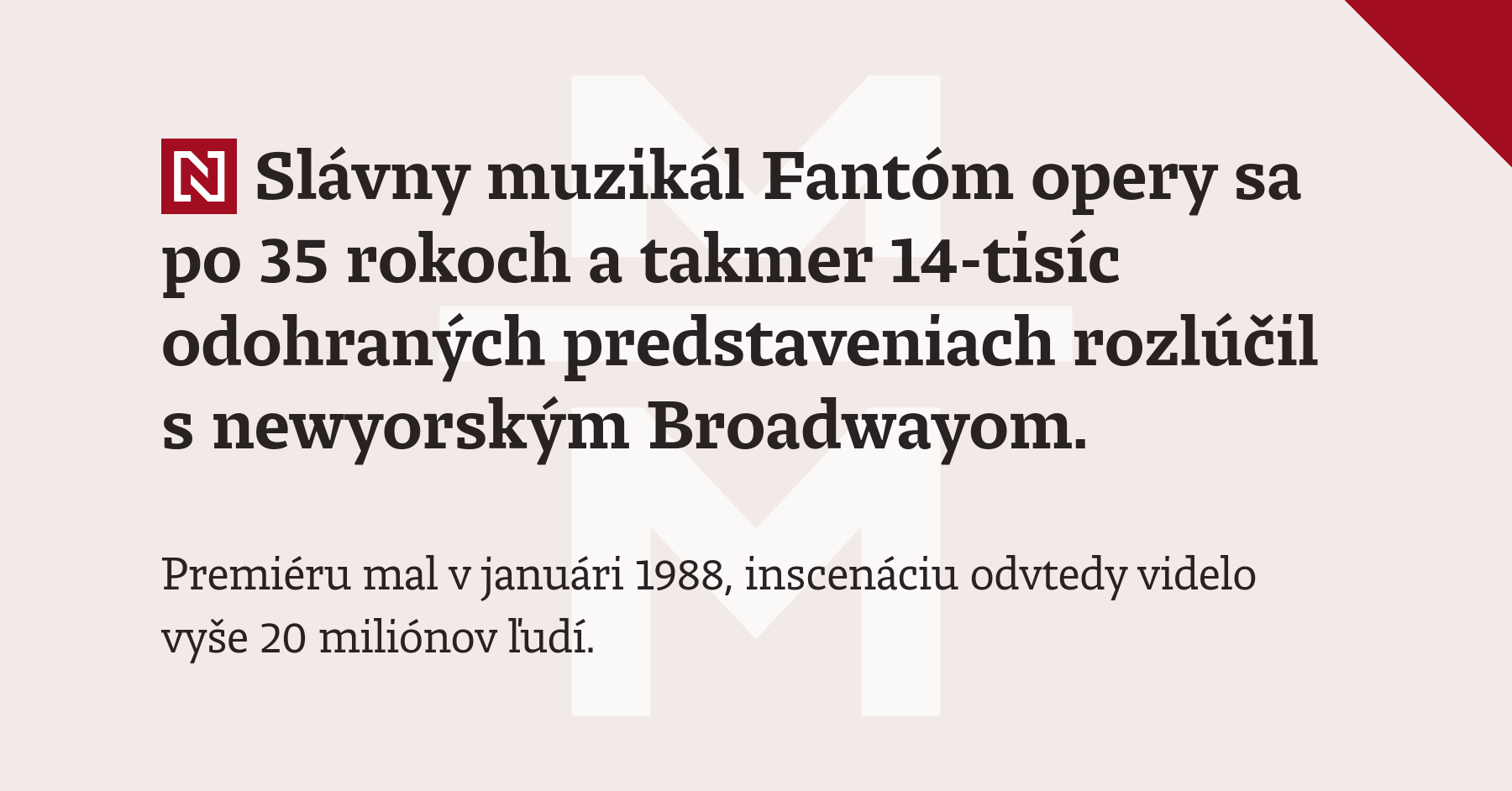 Slávny muzikál Fantóm opery sa po 35 rokoch a takmer 14-tisíc ...