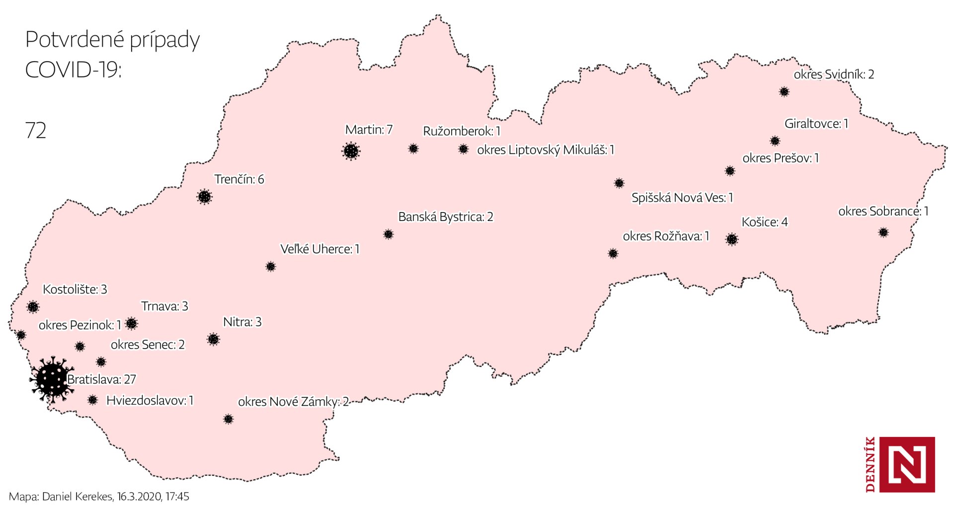 Mapa: Na Slovensku dnes pribudlo 11 prípadov