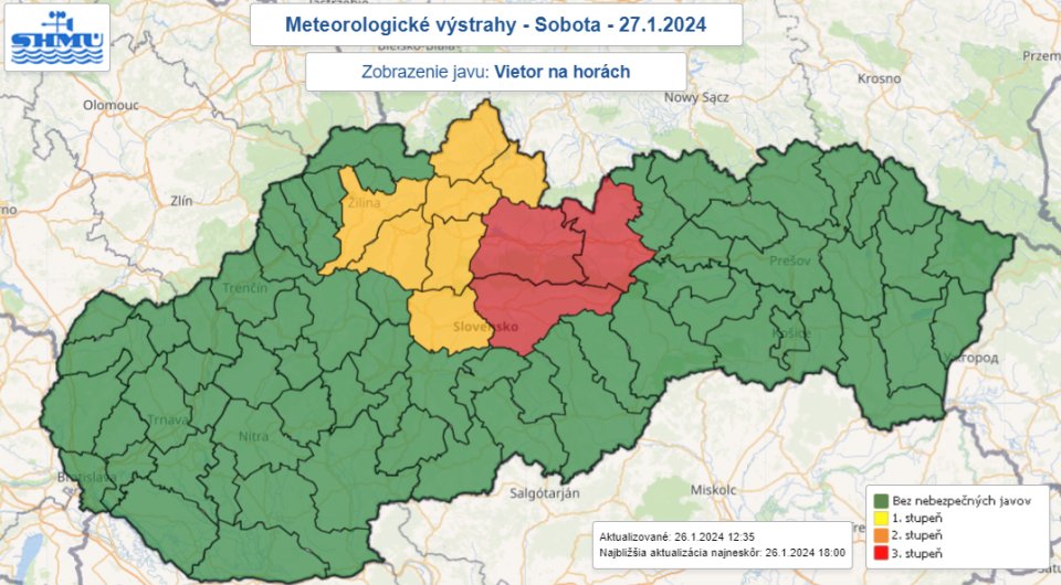 Na horách severného Slovenska bude v sobotu mimoriadne silný vietor